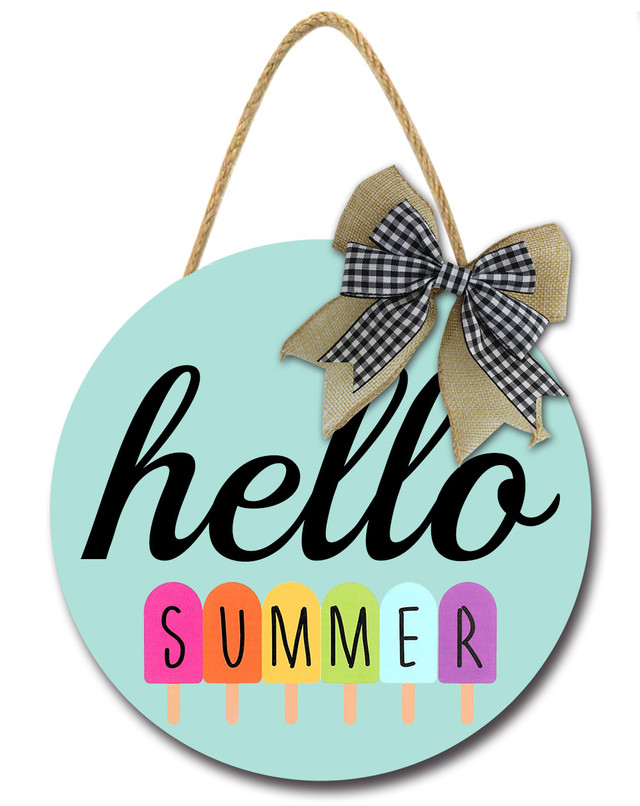 Welcome Sign for Front Door, Hello summer Sign Decor Round Wood Hanging ...