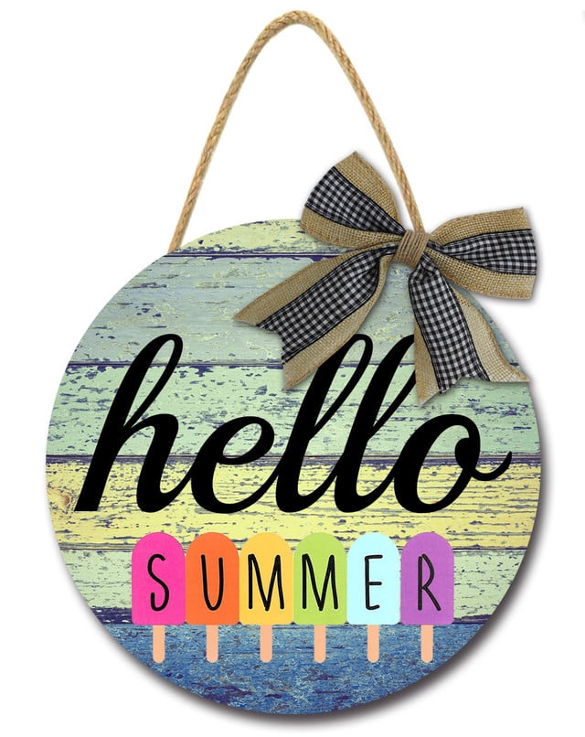 Welcome Sign for Front Door, Hello summer Sign Decor Round Wood Hanging ...