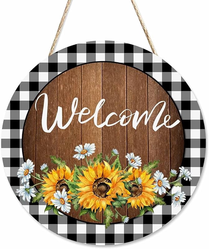 Welcome Sign for Front Door Porch Black Welcome Round Wreath Wall Decor ...