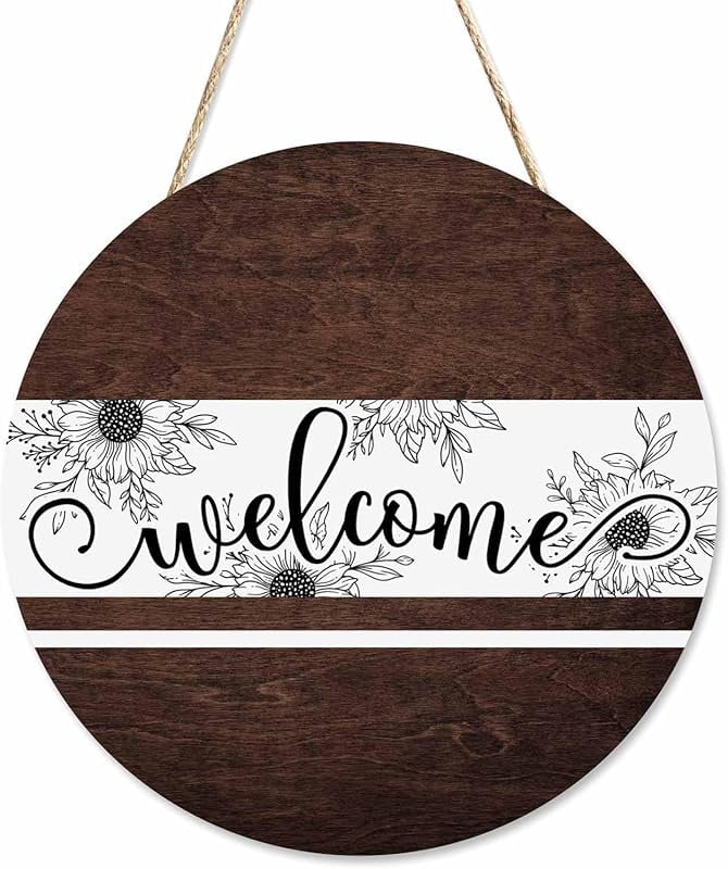 Welcome Sign for Front Door Porch Black Welcome Round Wreath Wall Decor ...