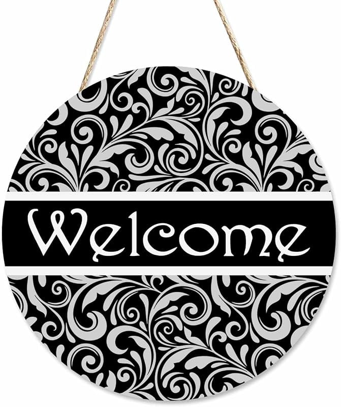 Welcome Sign for Front Door Porch Black Welcome Round Wreath Wall Decor ...