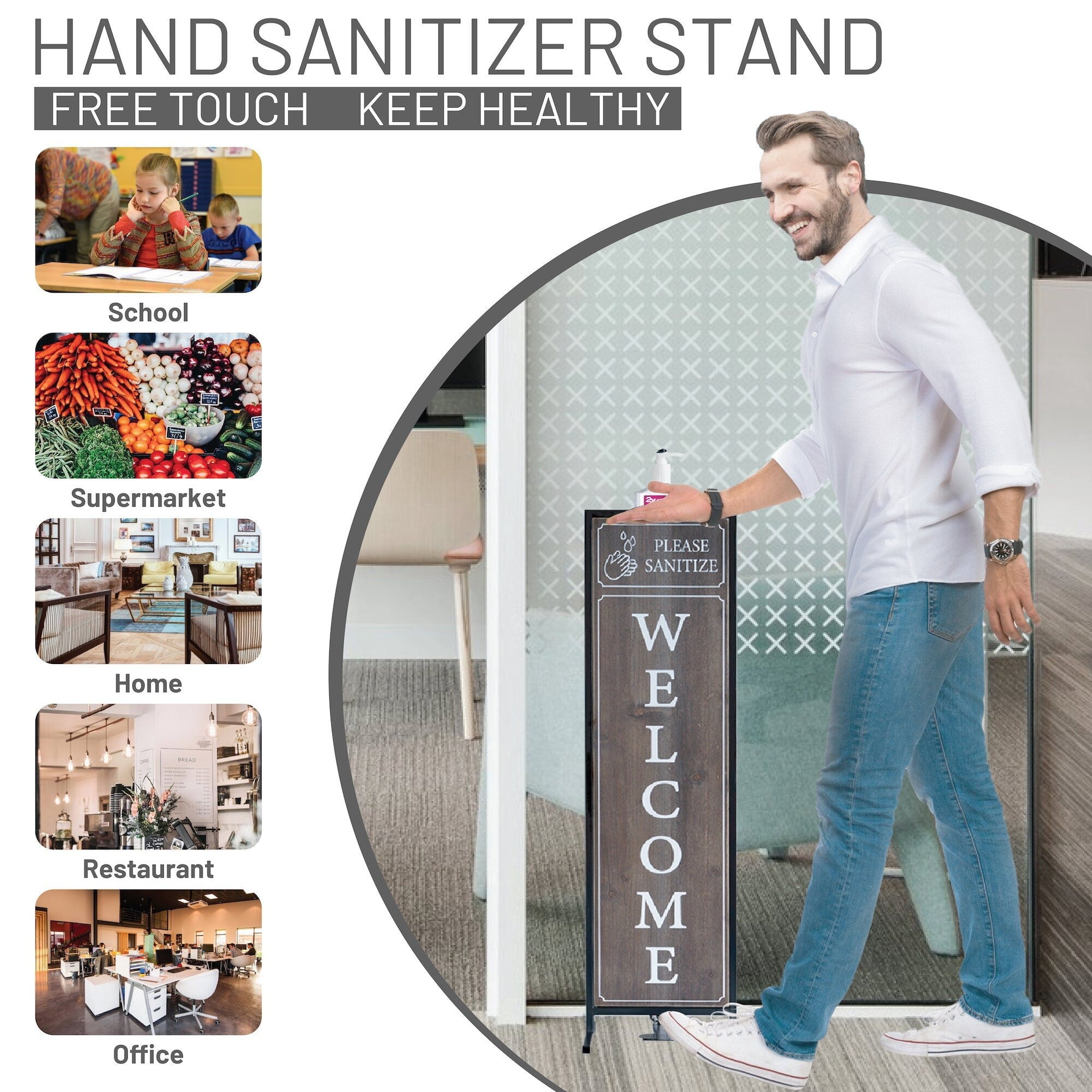 Welcome Sign with Floor Standing Foot Pedal Hand Sanitizer Dispenser ...