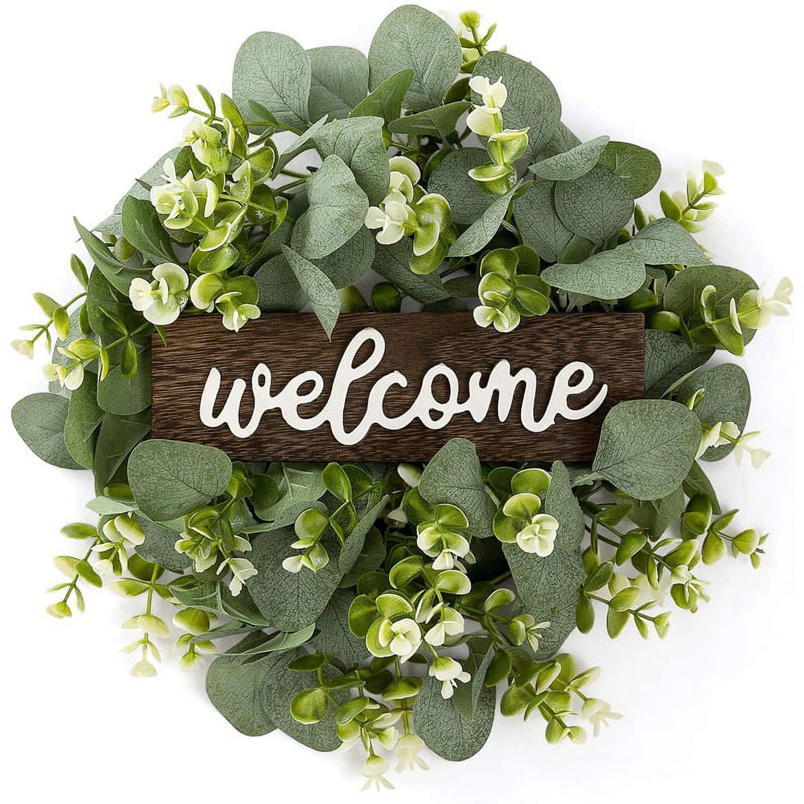 Welcome Sign with Garland Door Decoration Wooden Hanging Sign with ...