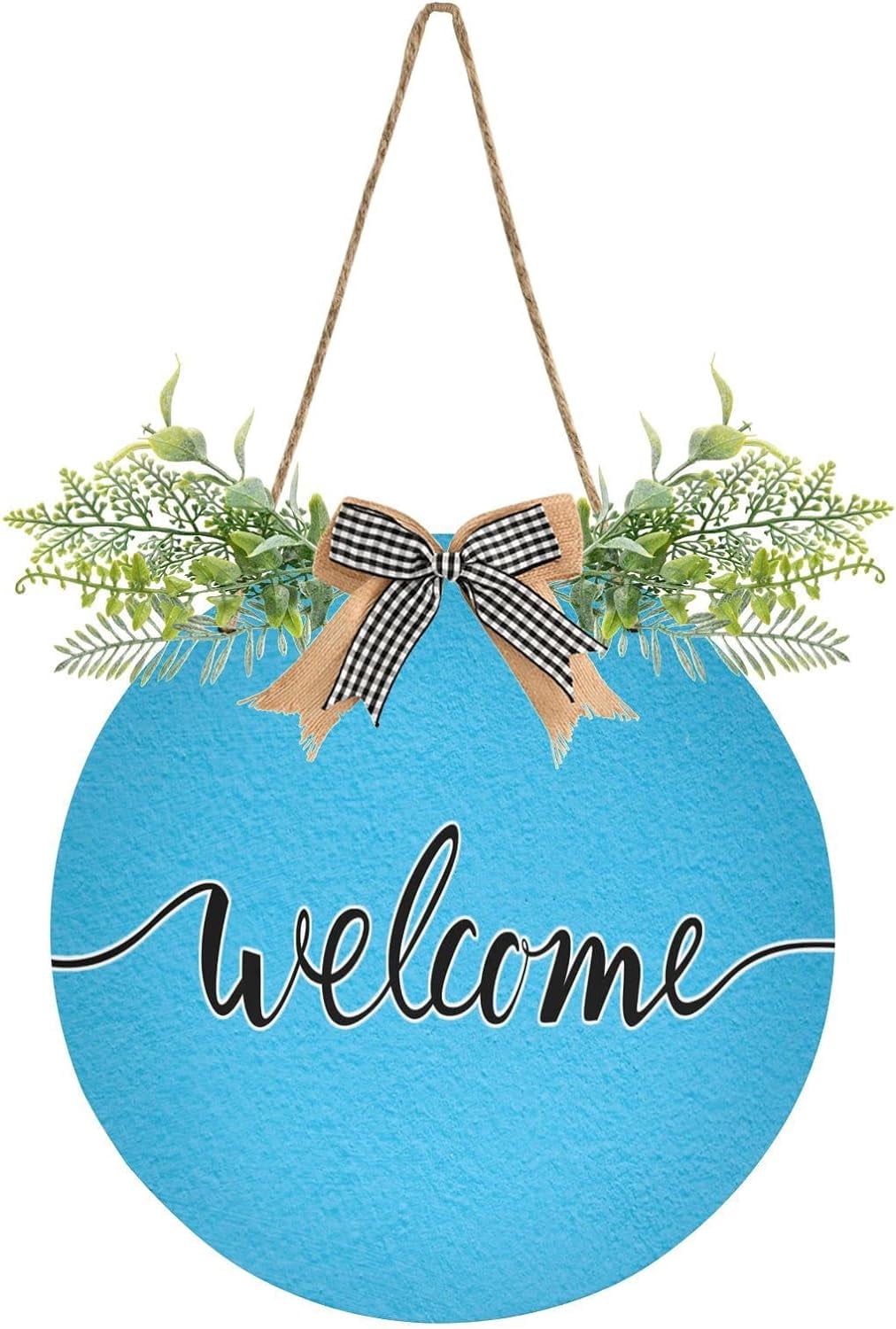 Welcome Sign with Wreath for Front Door, Rustic Round Hanging Welcome ...