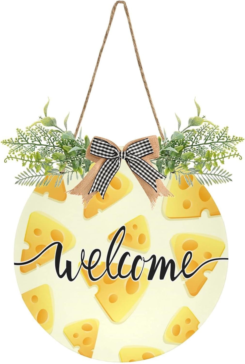 Welcome Sign with Wreath for Front Door, Rustic Round Hanging Welcome ...