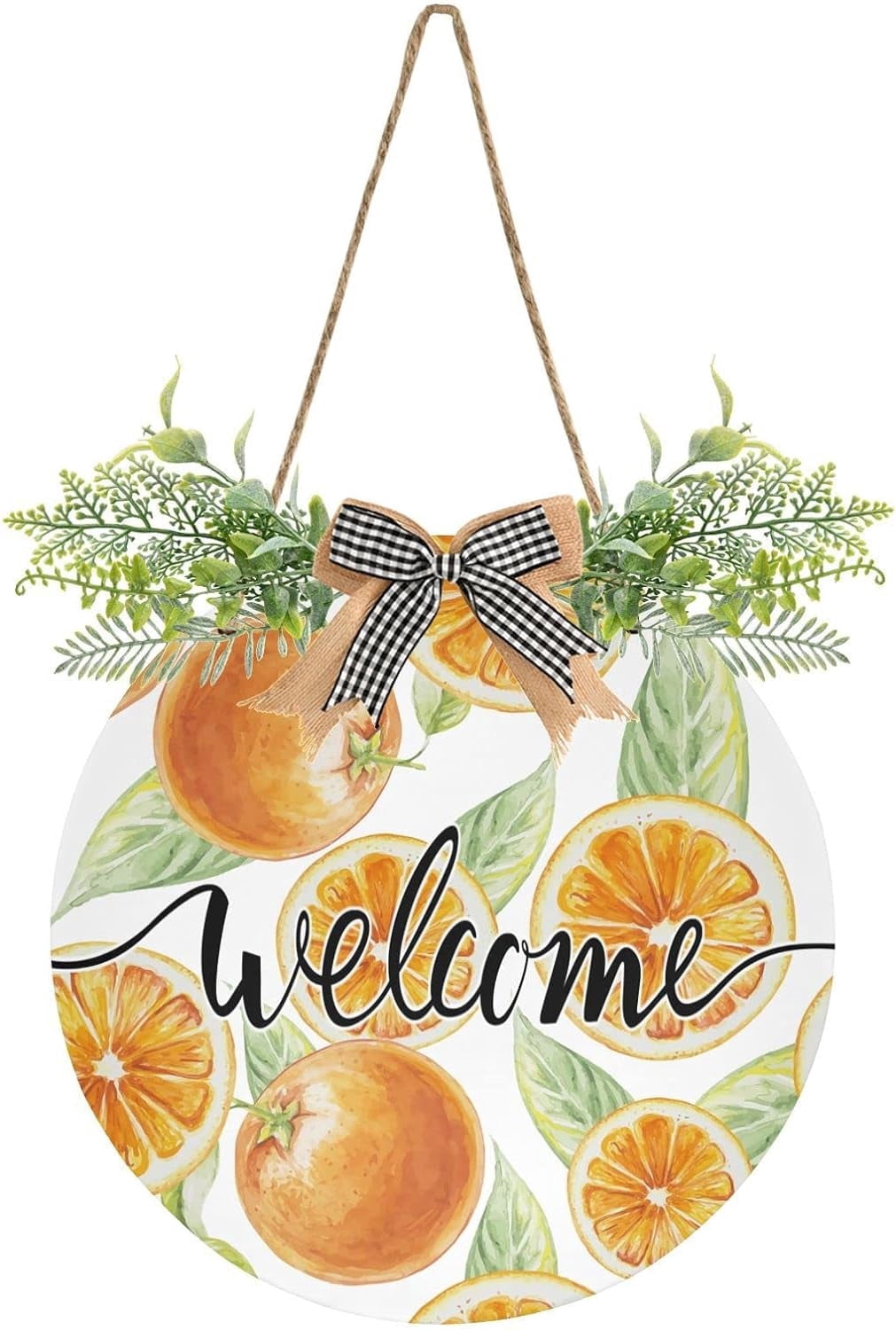 Welcome Sign with Wreath for Front Door, Rustic Round Hanging Welcome ...