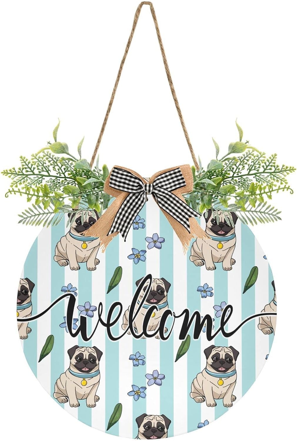 Welcome Sign with Wreath for Front Door, Rustic Round Hanging Welcome ...