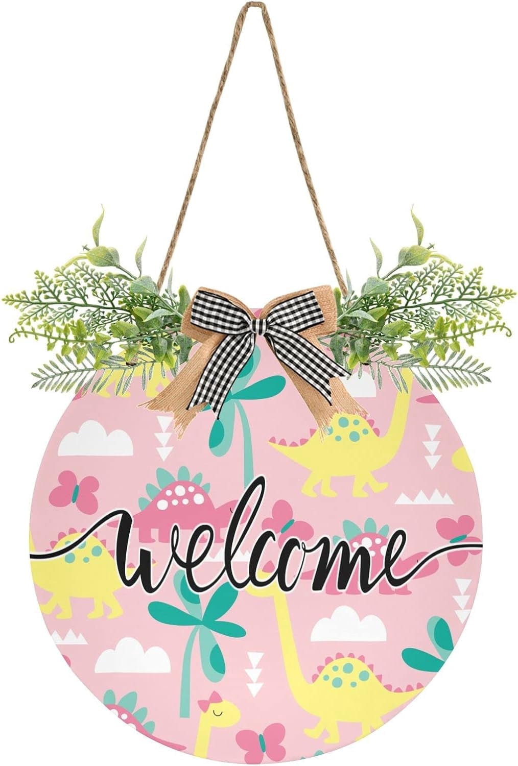 Welcome Sign with Wreath for Front Door, Rustic Round Hanging Welcome ...