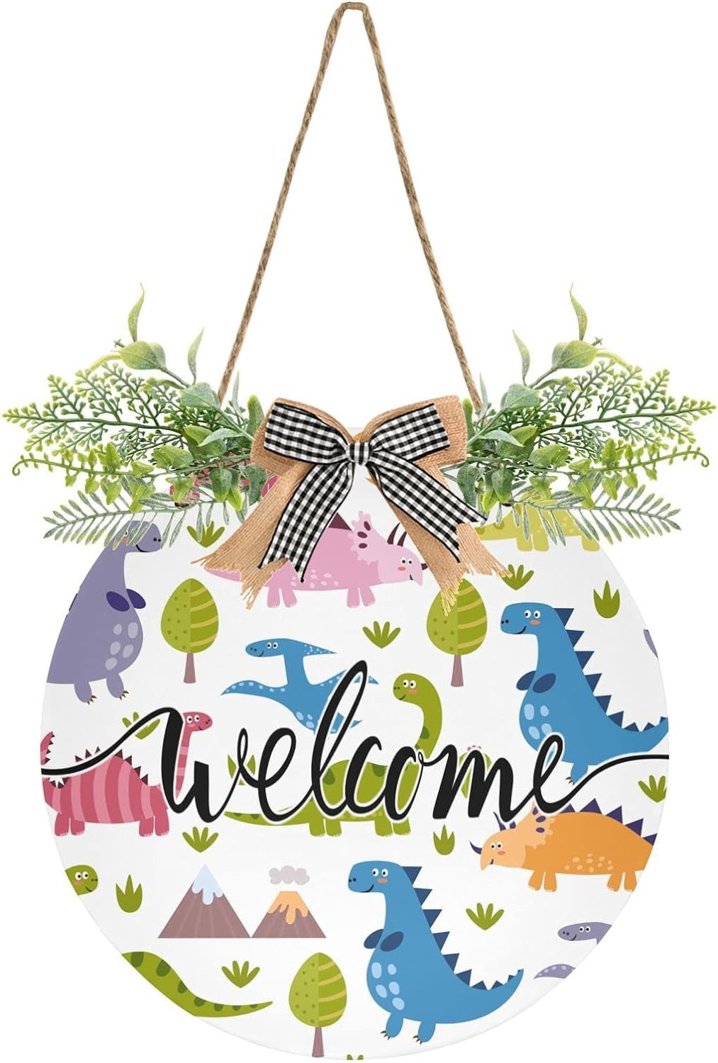 Welcome Sign with Wreath for Front Door, Rustic Round Hanging Welcome ...