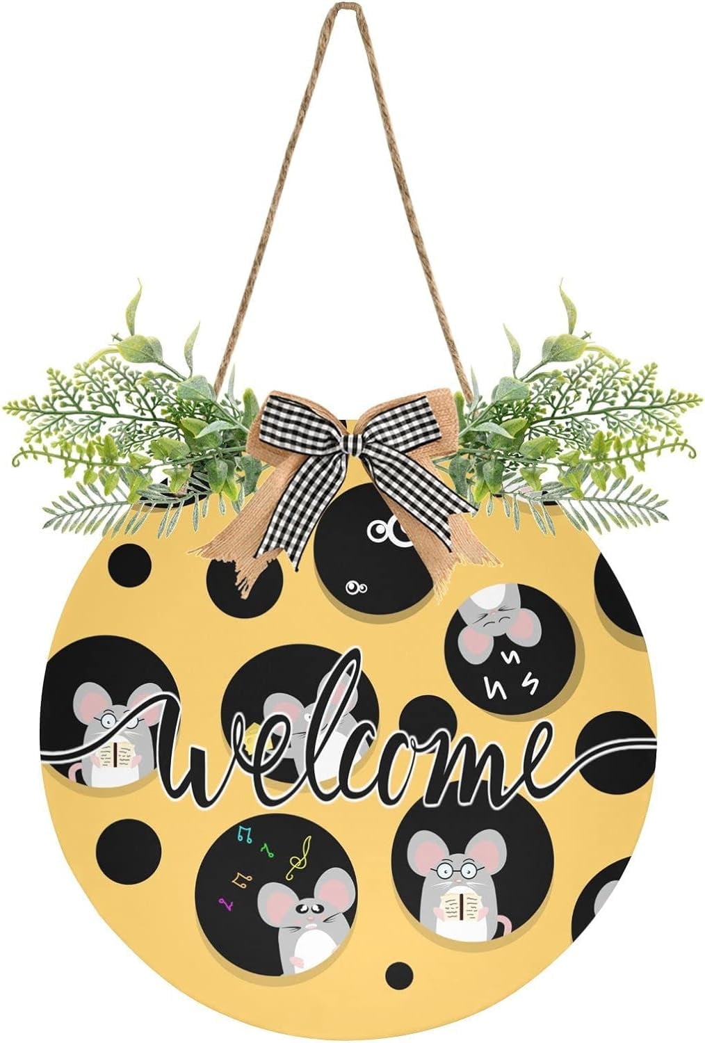 Welcome Sign with Wreath for Front Door, Rustic Round Hanging Welcome ...