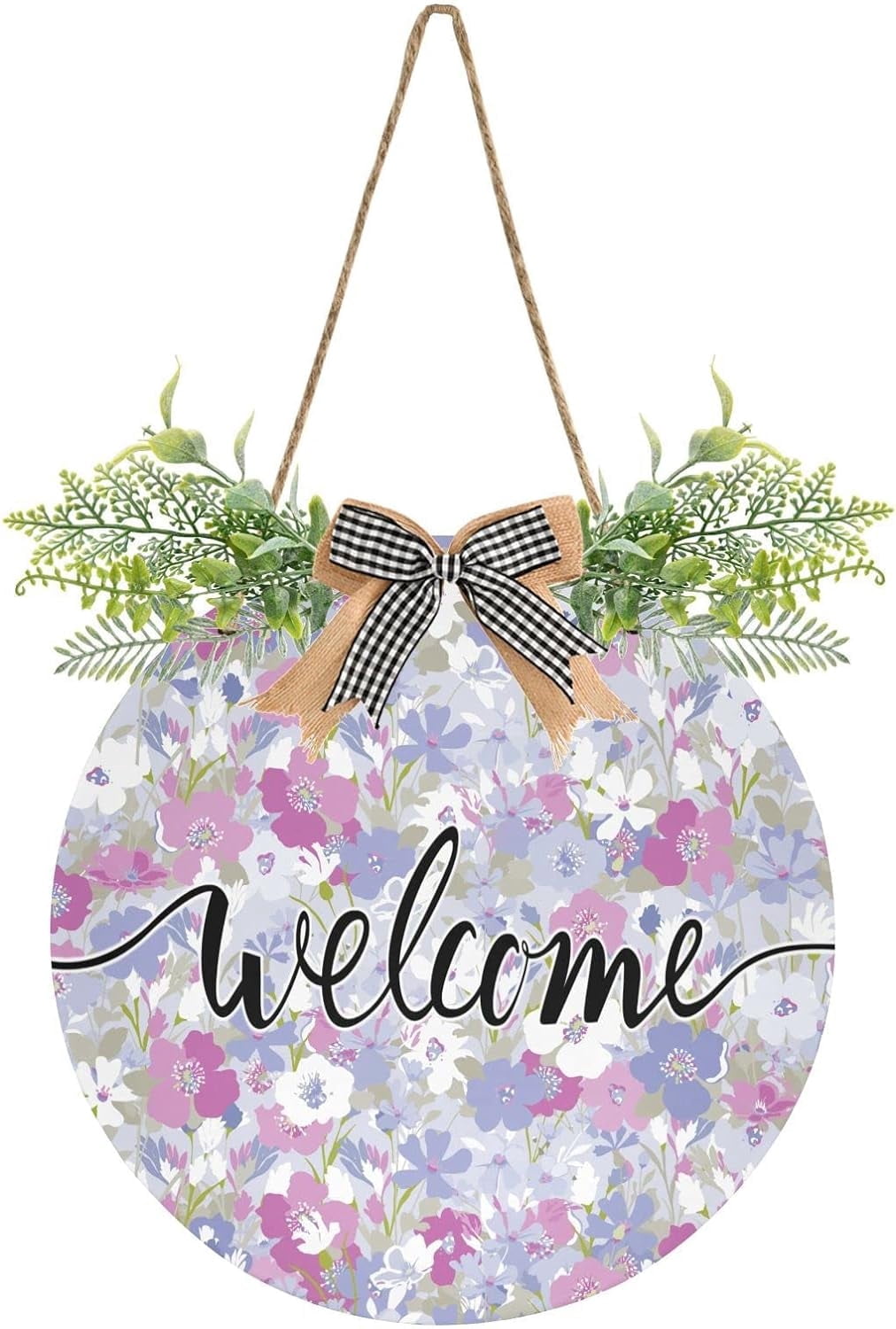 Welcome Sign with Wreath for Front Door, Rustic Round Hanging Welcome ...