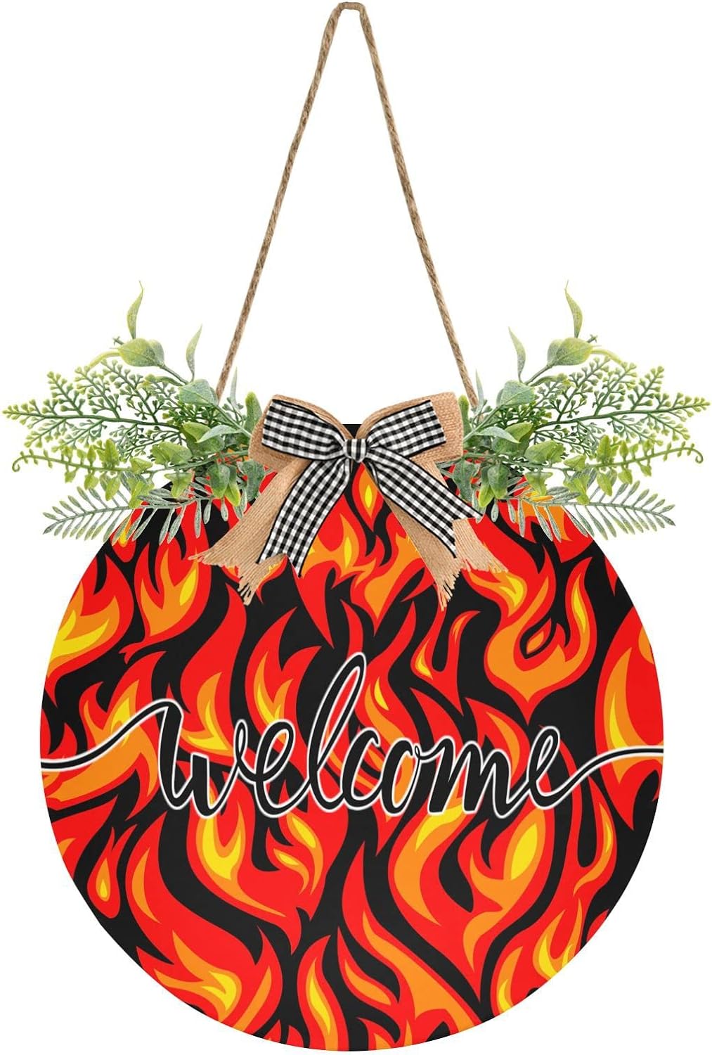 Welcome Sign with Wreath for Front Door, Rustic Round Hanging Welcome ...