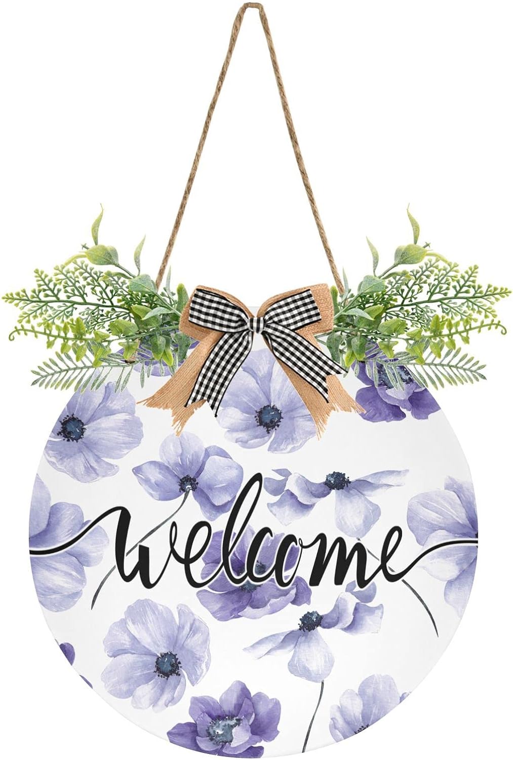 Welcome Sign with Wreath for Front Door, Rustic Round Hanging Welcome ...