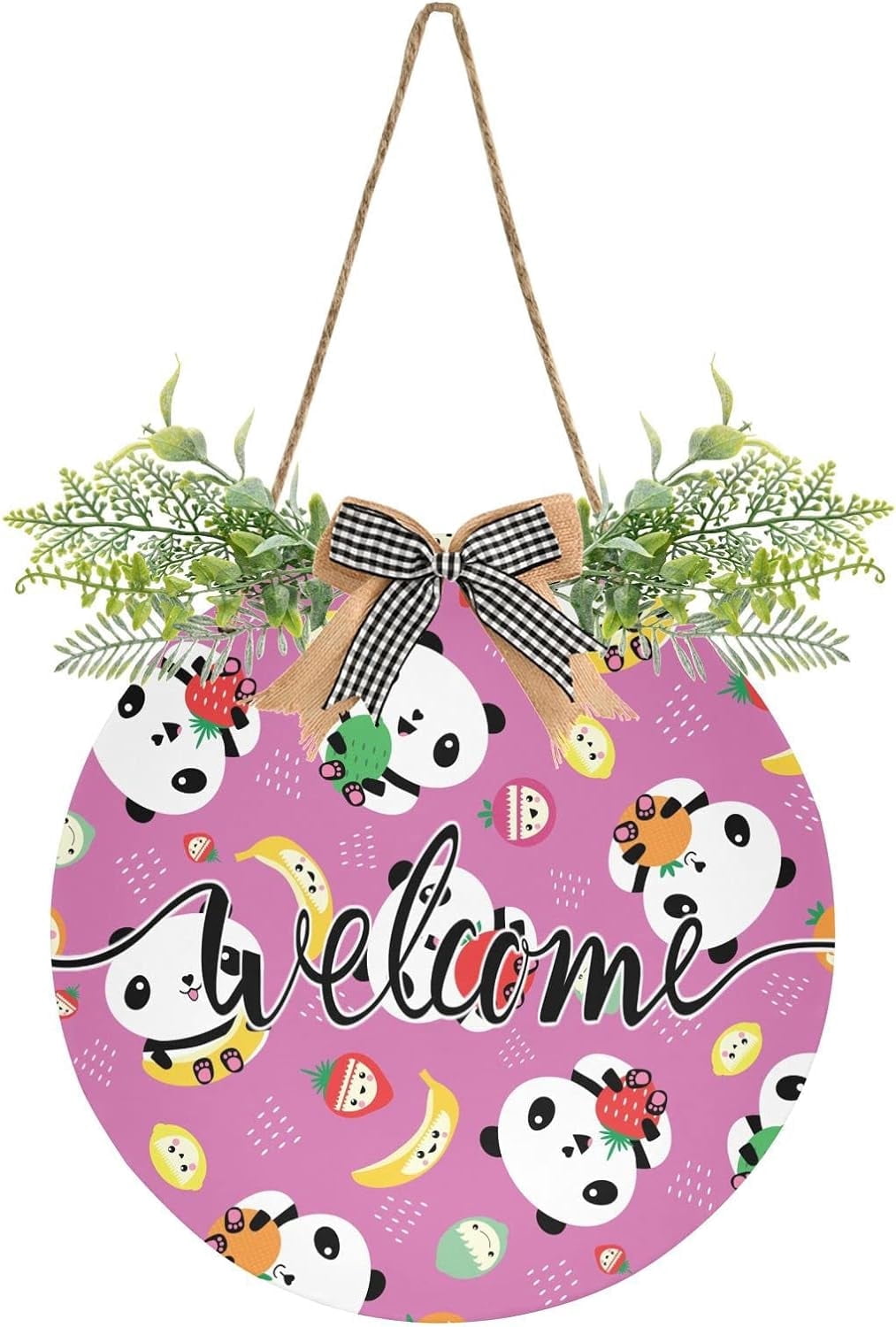 Welcome Sign with Wreath for Front Door, Rustic Round Hanging Welcome ...