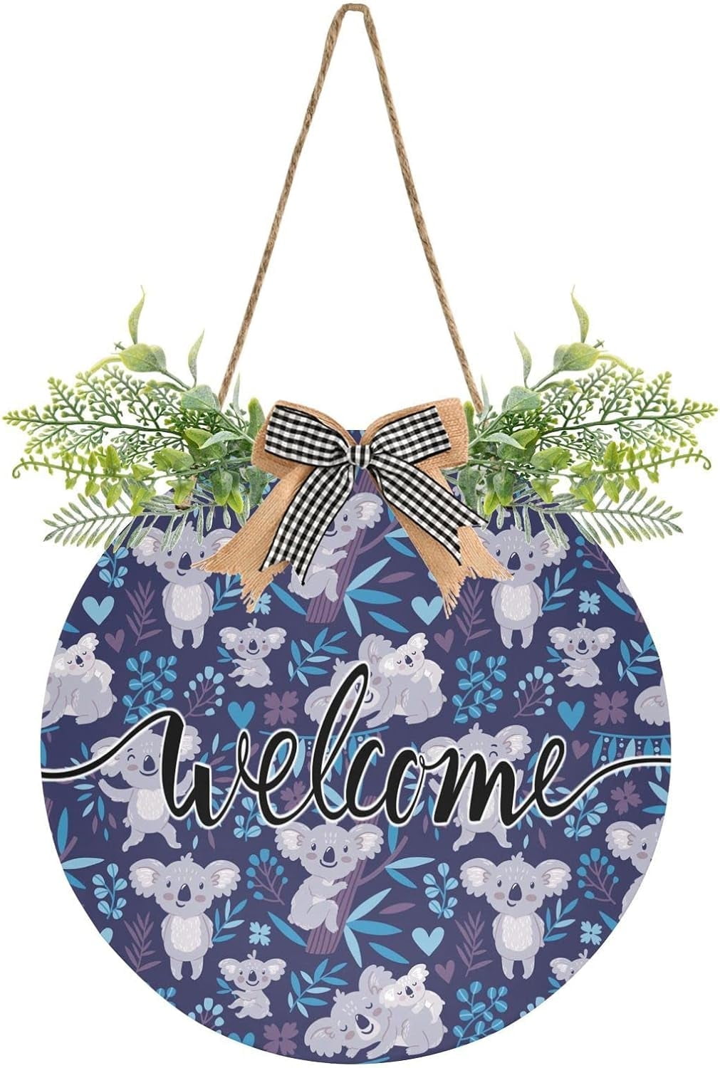 Welcome Sign with Wreath for Front Door, Rustic Round Hanging Welcome ...