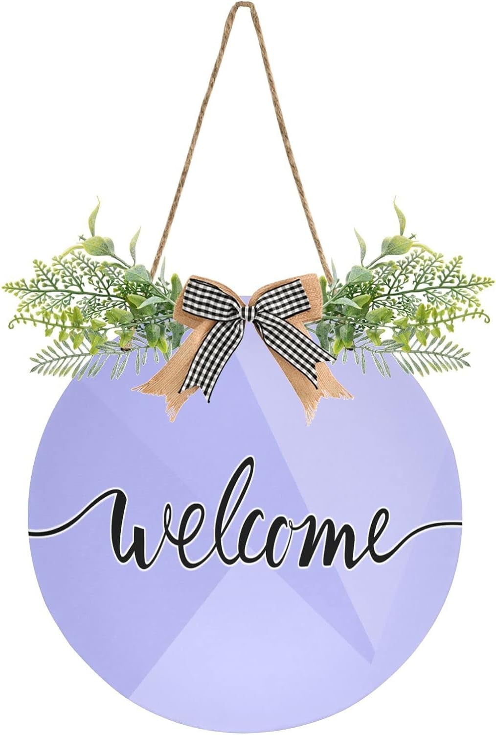 Welcome Sign with Wreath for Front Door, Rustic Round Hanging Welcome ...