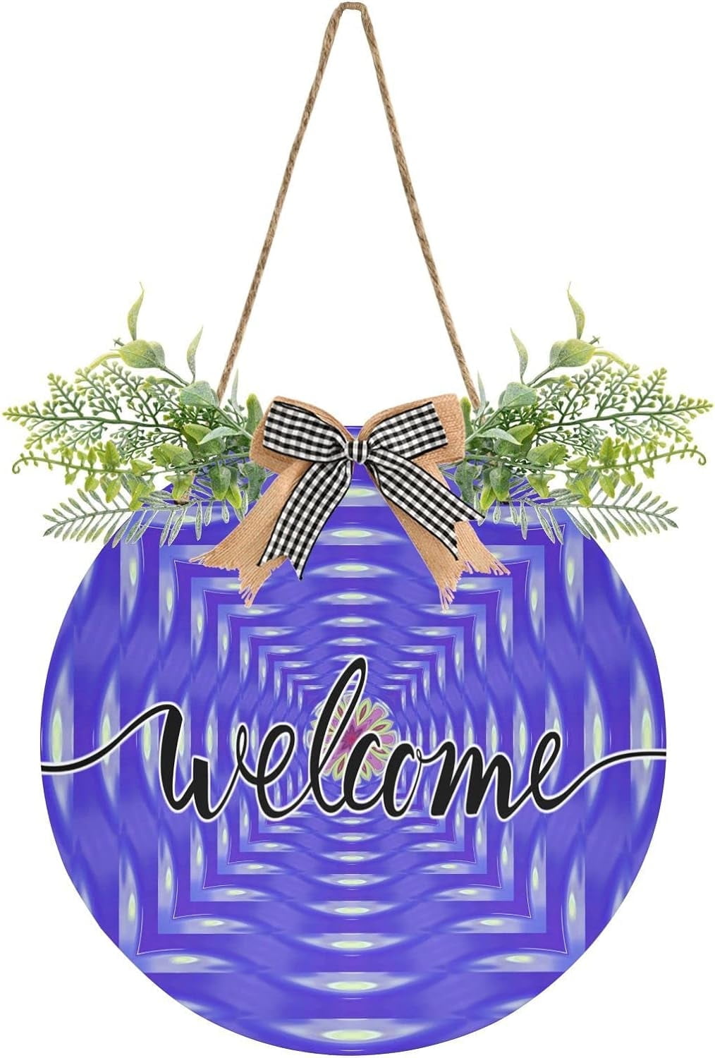 Welcome Sign with Wreath for Front Door, Rustic Round Hanging Welcome ...