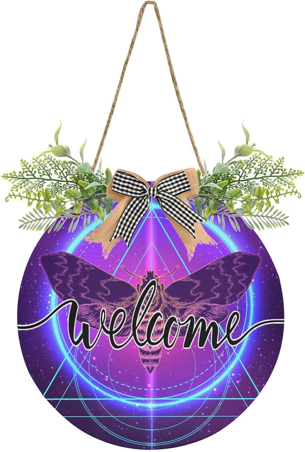 Welcome Sign with Wreath for Front Door, Rustic Round Hanging Welcome ...