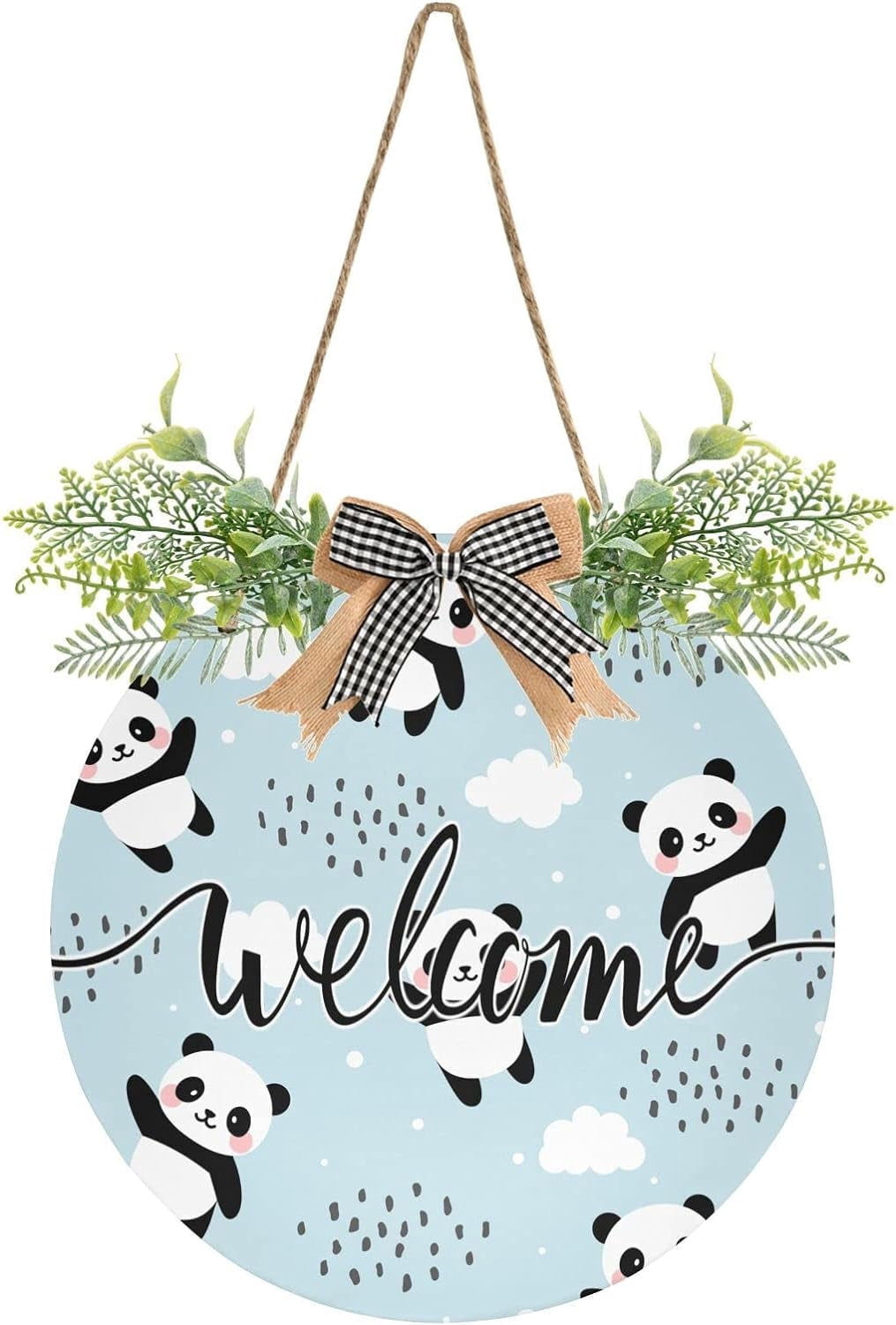 Welcome Sign with Wreath for Front Door, Rustic Round Hanging Welcome ...