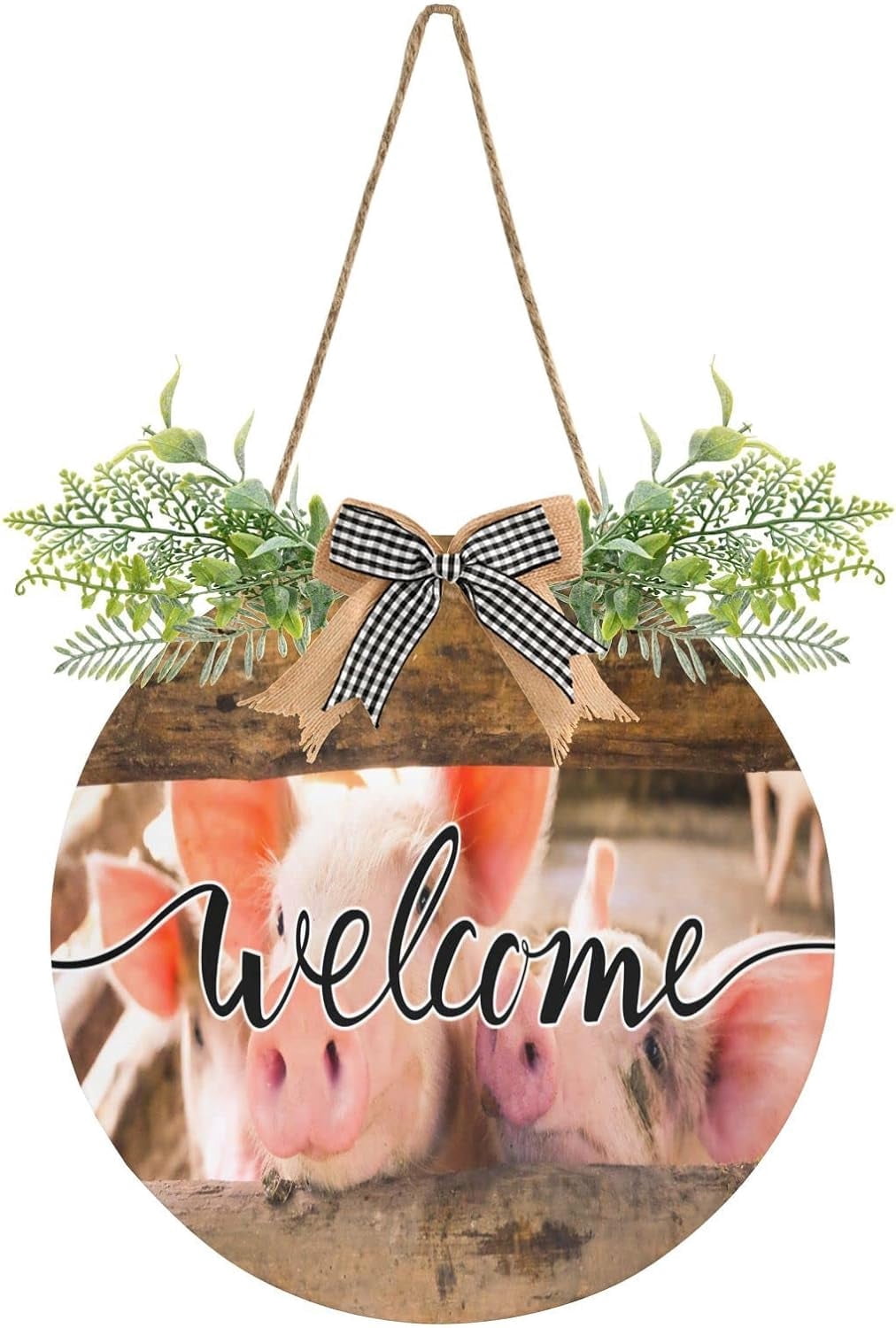 Welcome Sign with Wreath for Front Door, Rustic Round Hanging Welcome ...