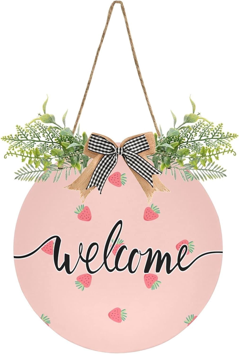Welcome Sign with Wreath for Front Door, Rustic Round Hanging Welcome ...