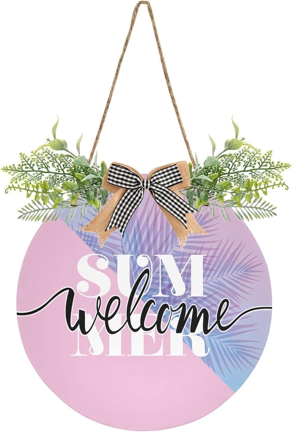 Welcome Sign with Wreath for Front Door, Rustic Round Hanging Welcome ...