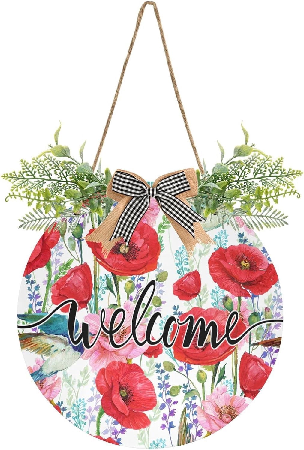 Welcome Sign with Wreath for Front Door, Rustic Round Hanging Welcome ...