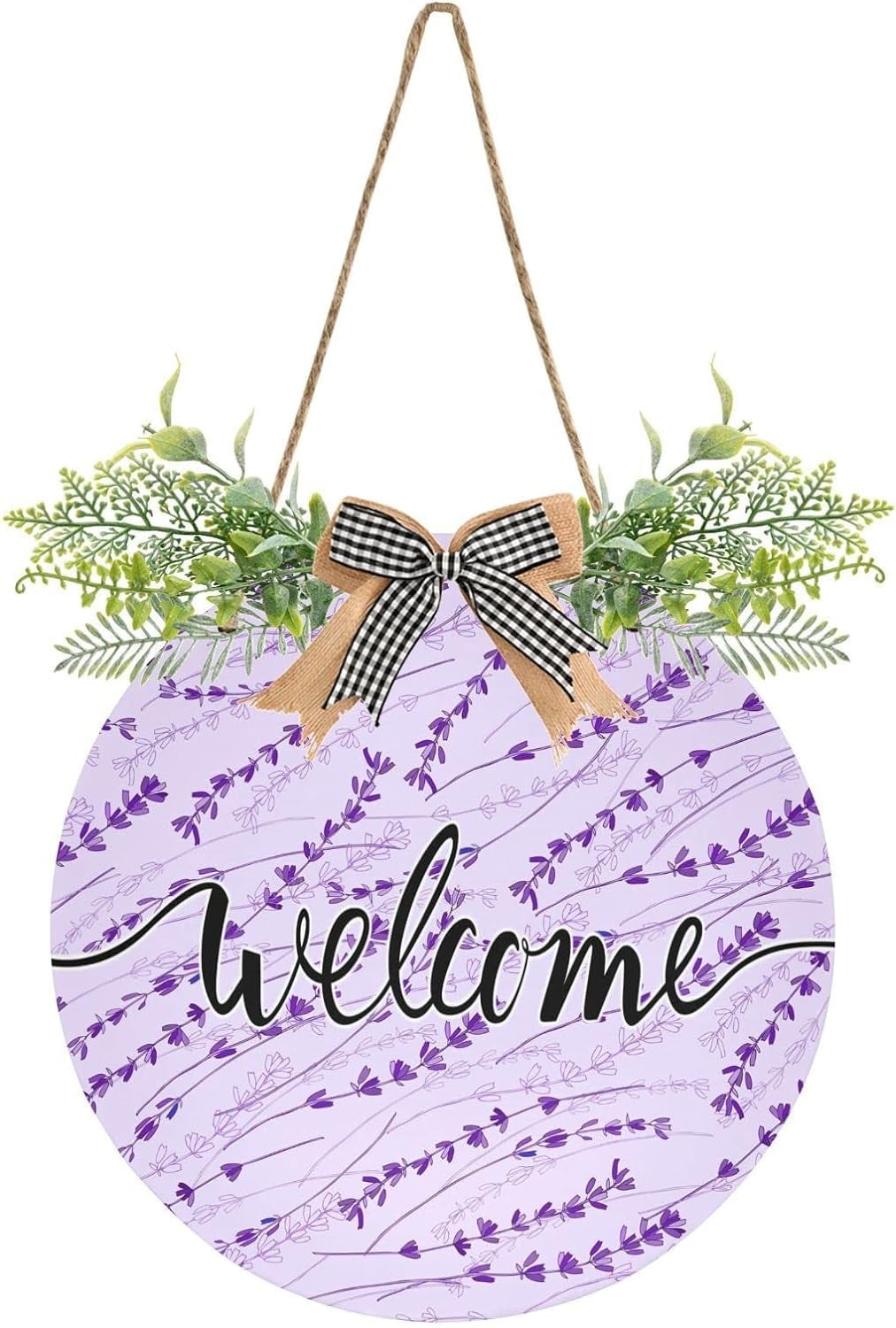 Welcome Sign with Wreath for Front Door, Rustic Round Hanging Welcome ...