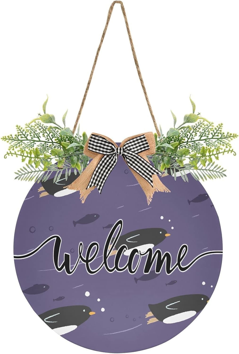 Welcome Sign with Wreath for Front Door, Rustic Round Hanging Welcome ...