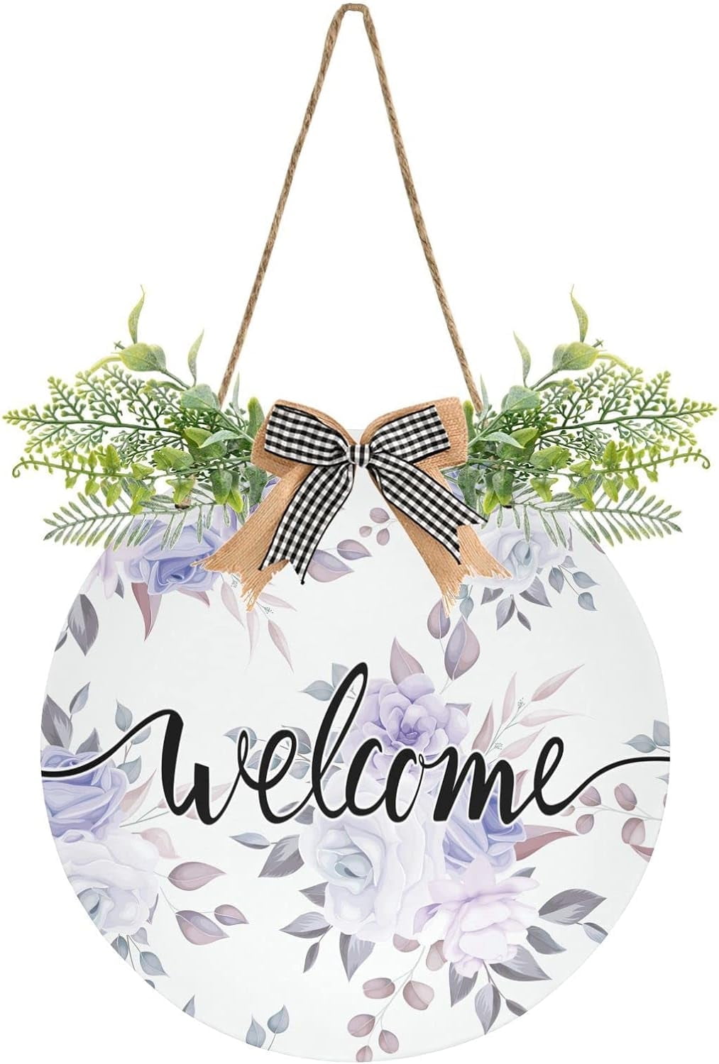 Welcome Sign with Wreath for Front Door, Rustic Round Hanging Welcome ...