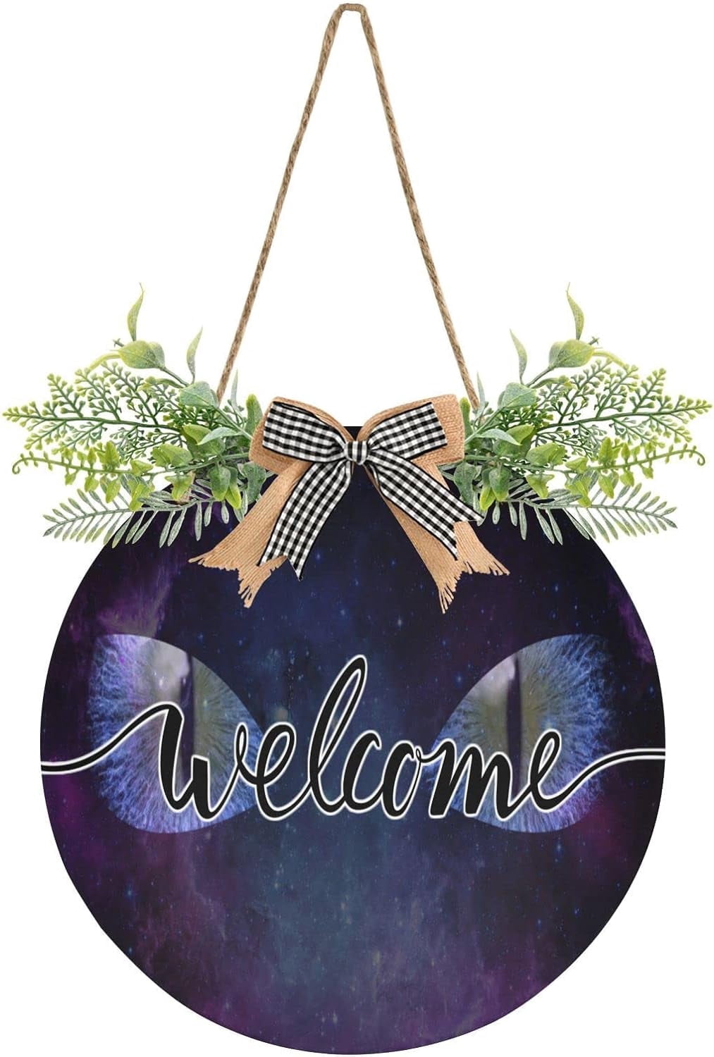 Welcome Sign with Wreath for Front Door, Rustic Round Hanging Welcome ...