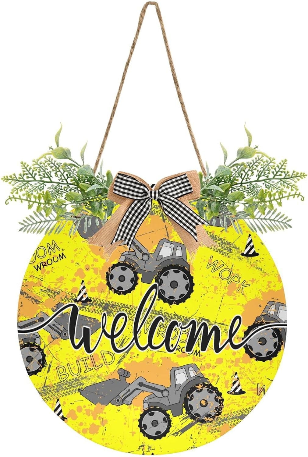 Welcome Sign with Wreath for Front Door, Rustic Round Hanging Welcome ...
