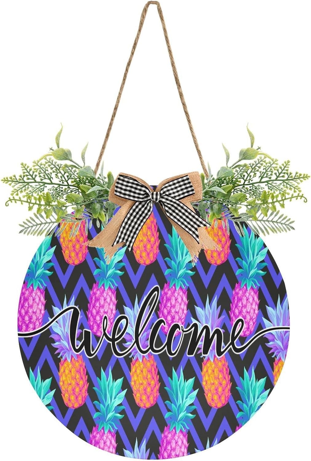 Welcome Sign with Wreath for Front Door, Rustic Round Hanging Welcome ...
