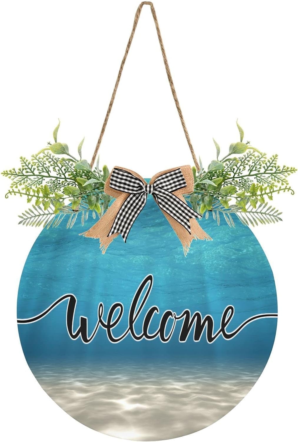 Welcome Sign with Wreath for Front Door, Rustic Round Hanging Welcome ...