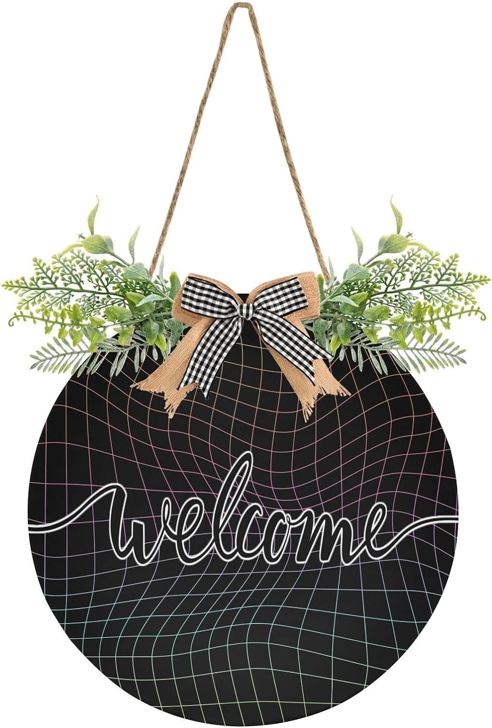 Welcome Sign with Wreath for Front Door, Rustic Round Hanging Welcome ...