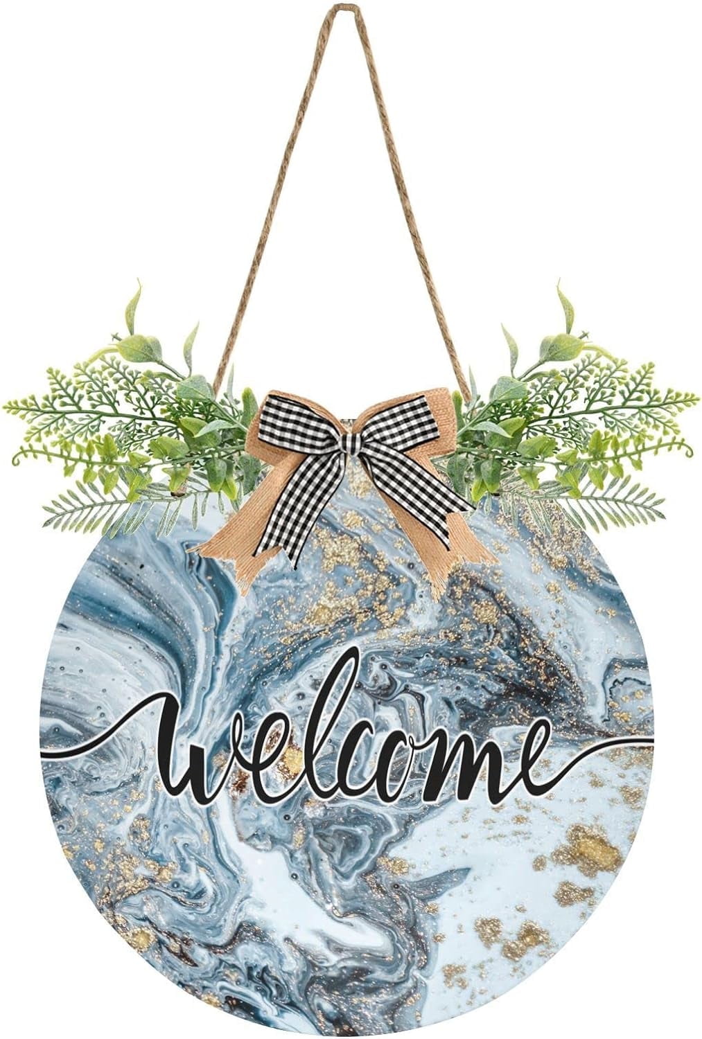Welcome Sign with Wreath for Front Door, Rustic Round Hanging Welcome ...