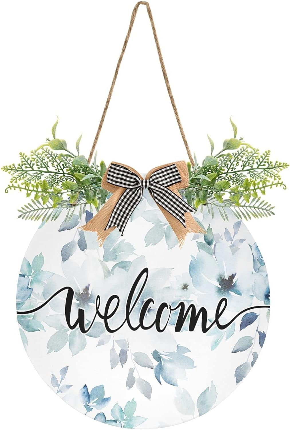 Welcome Sign with Wreath for Front Door, Rustic Round Hanging Welcome ...