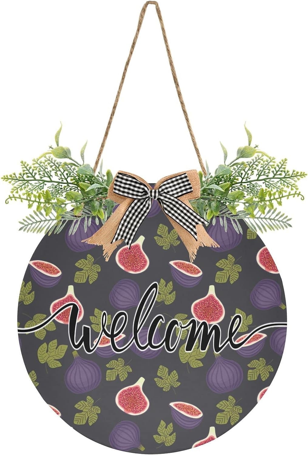 Welcome Sign with Wreath for Front Door, Rustic Round Hanging Welcome ...