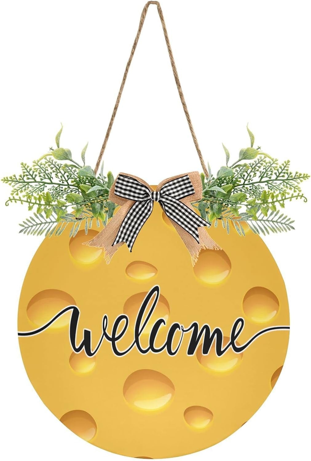 Welcome Sign with Wreath for Front Door, Rustic Round Hanging Welcome ...