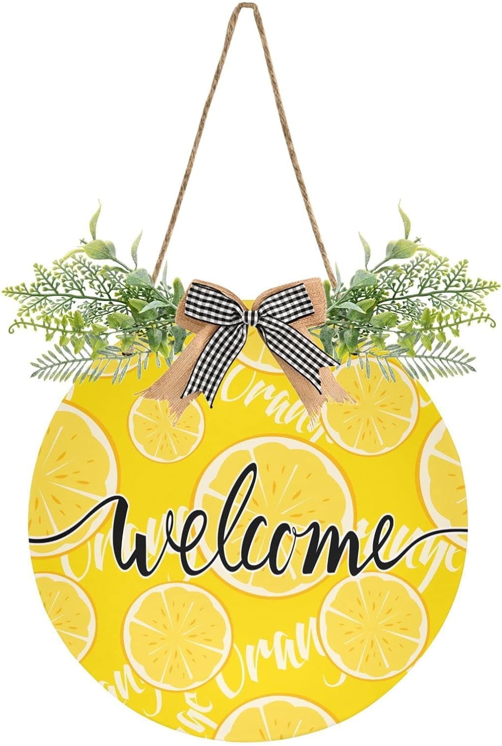 Welcome Sign with Wreath for Front Door, Rustic Round Hanging Welcome ...