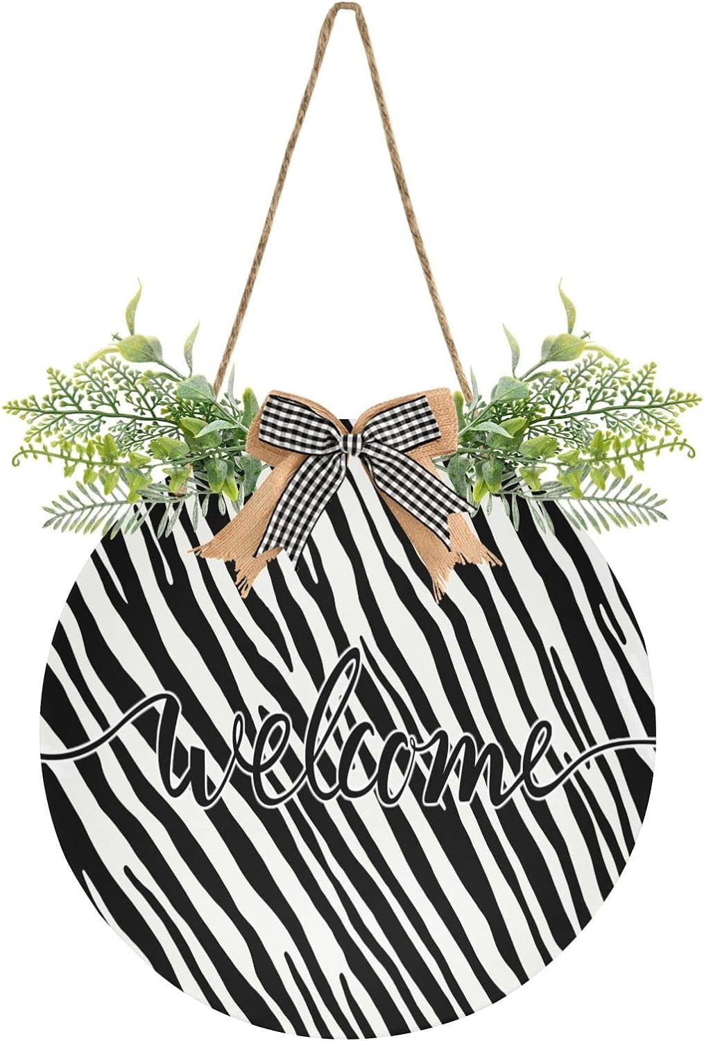 Welcome Sign with Wreath for Front Door, Rustic Round Hanging Welcome ...