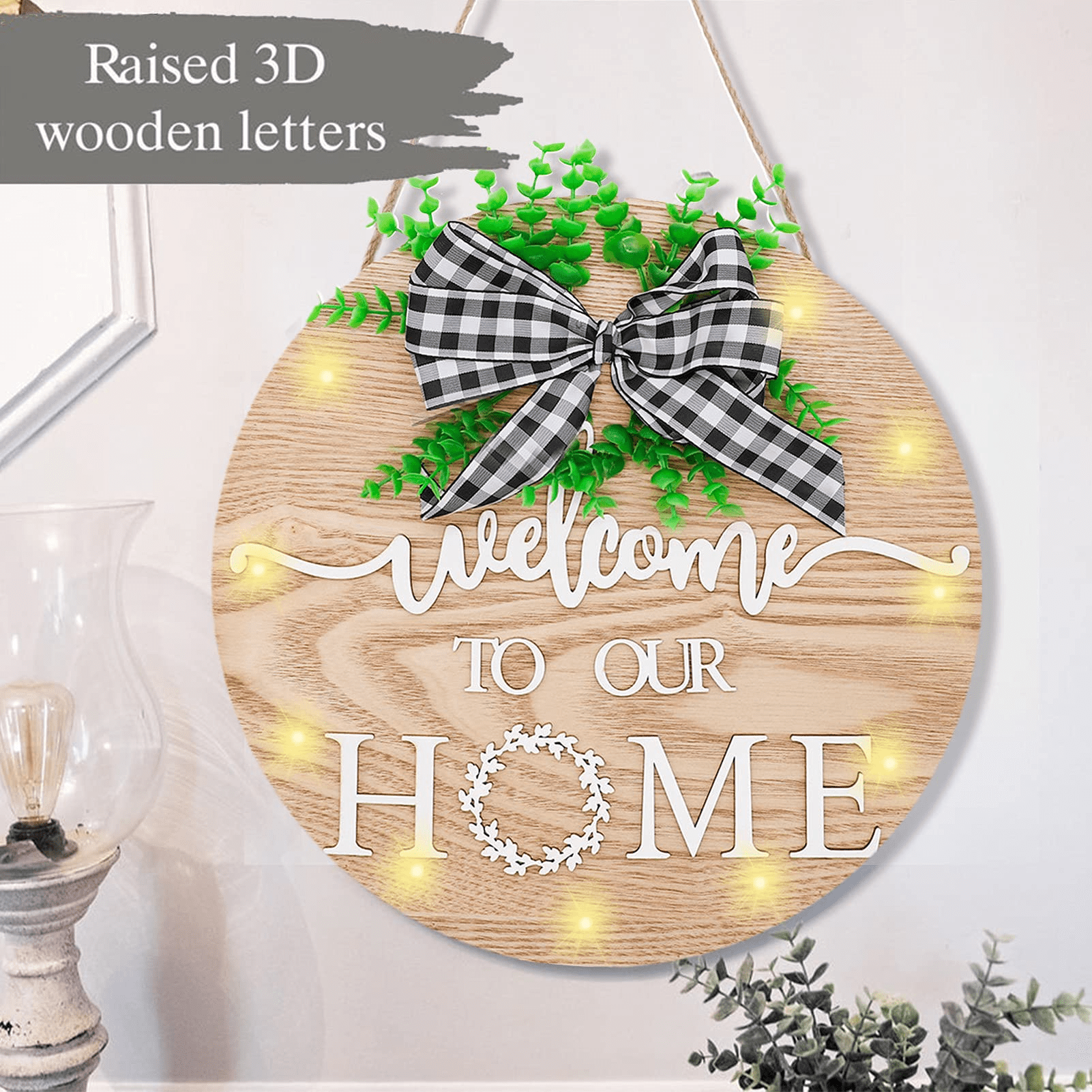 Welcome Signs for Front Porch, Original Wood Color Front Door Wreaths ...