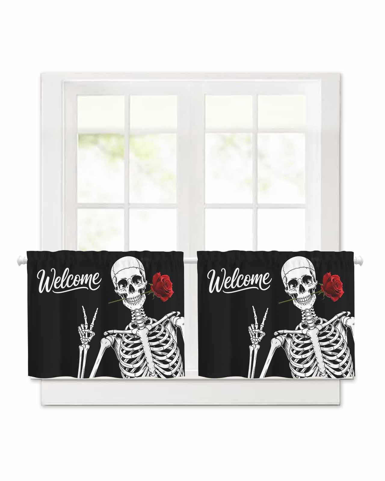Welcome Skeleton Short Blackout Curtains 24 Inch Long Abstract Funny ...