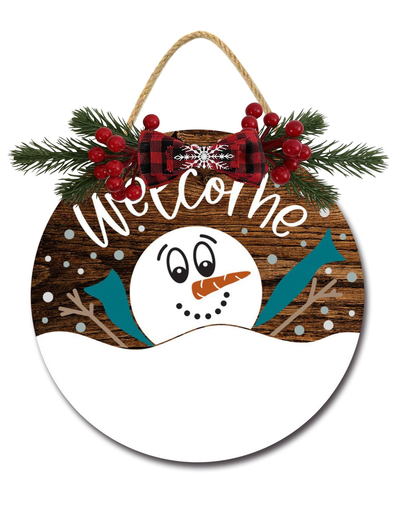 Welcome Snowman Sign Front for Door Decoration, 12" Round Wood Wreaths ...