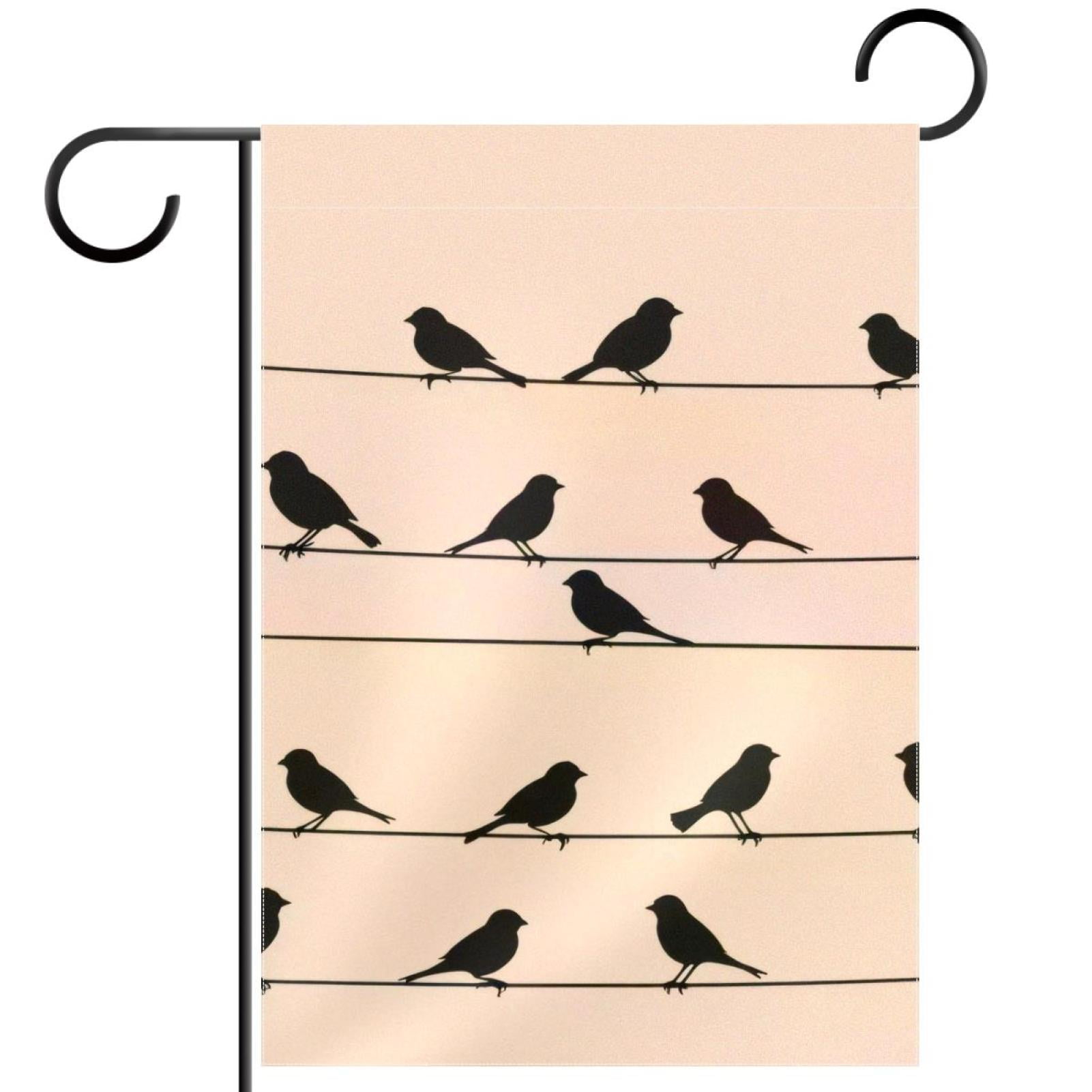 Welcome Sparrow Birds Flock on Power Line Wires Garden Flag, Vertical ...