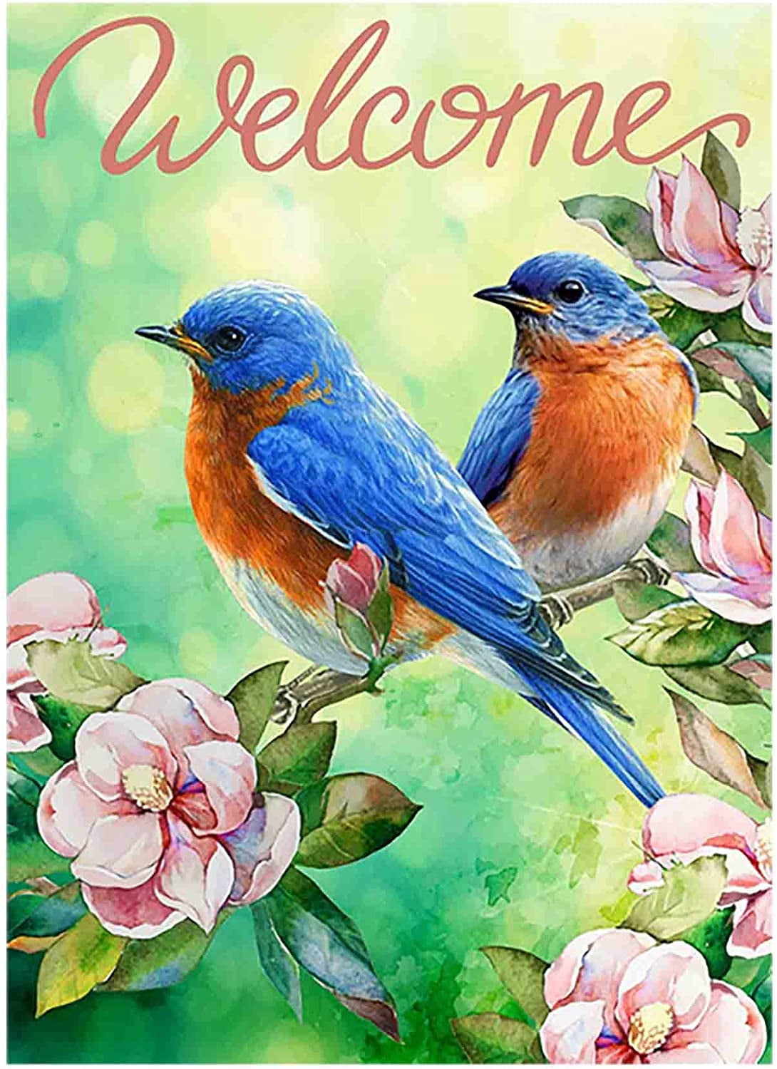 Welcome Spring Birds Flowers Butterfly Double Sided Eastern Bluebirds ...