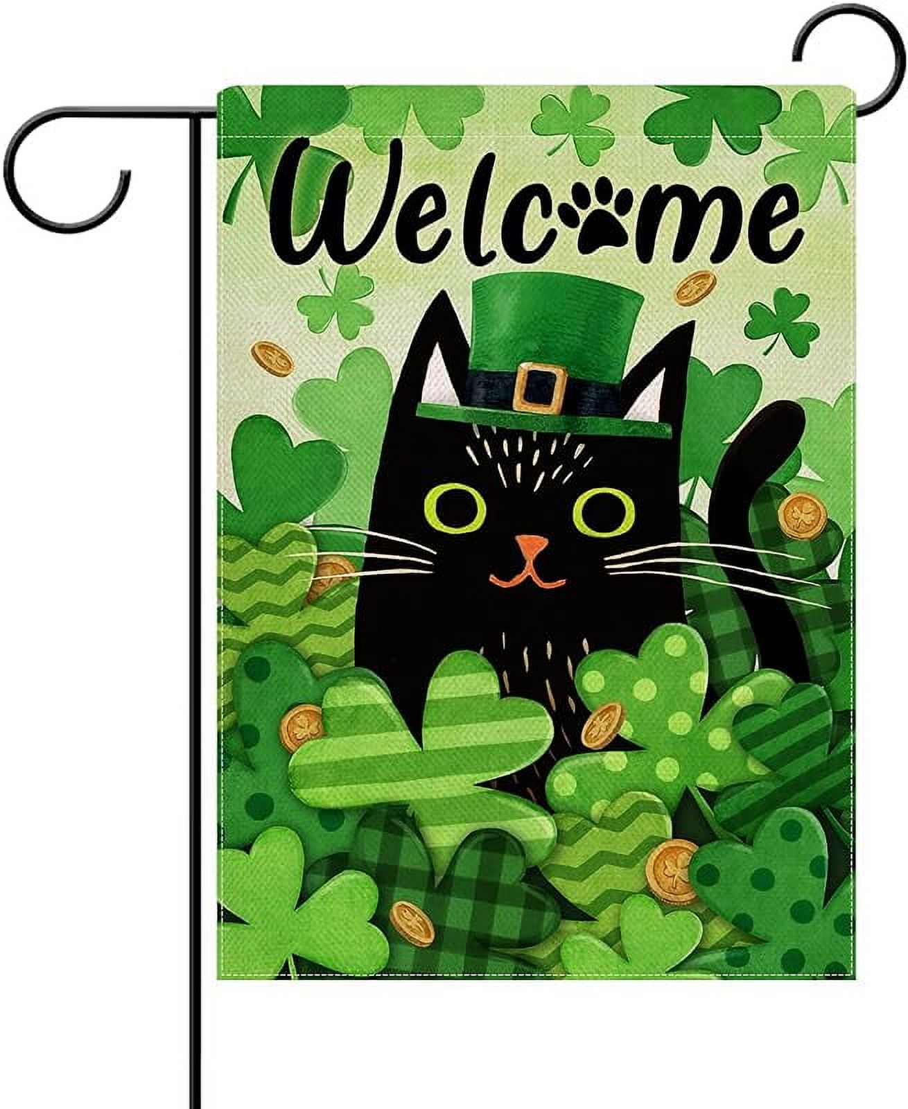 Welcome Spring Black Cat Decorative Garden Flag, Kitty House Yard Lawn ...