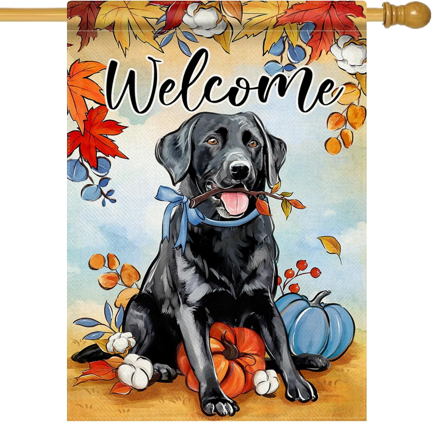 Welcome Spring Black Labrador Dog Decorative House Flag, Pet Daisy ...