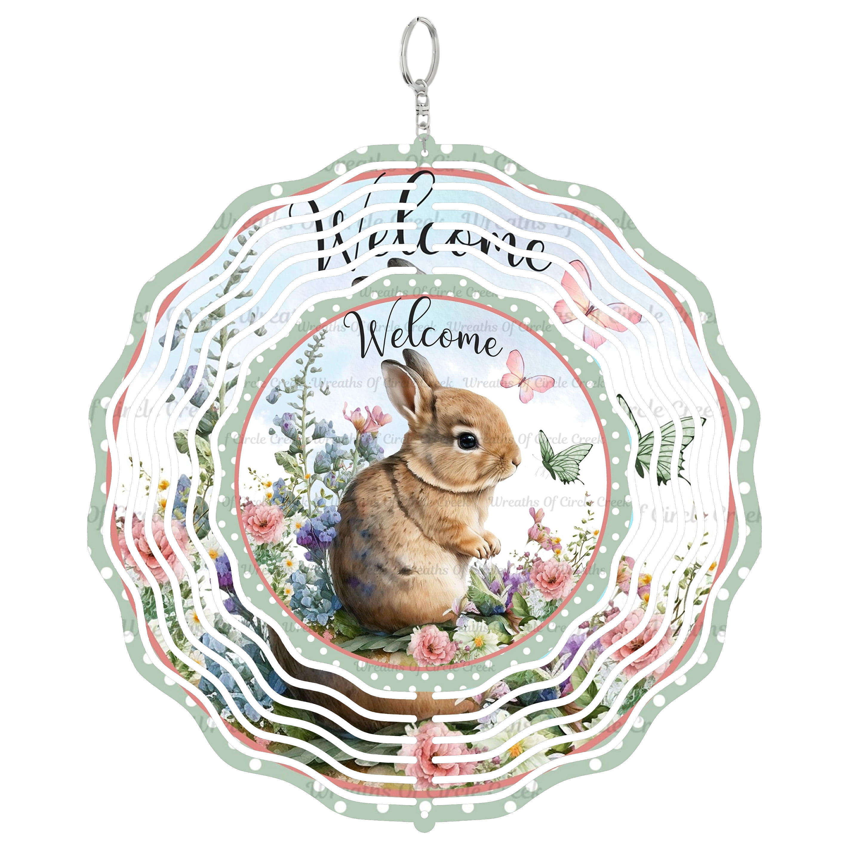 Welcome Spring Bunny Butterflies 3D Wind Spinner Hanging, UV Printed ...