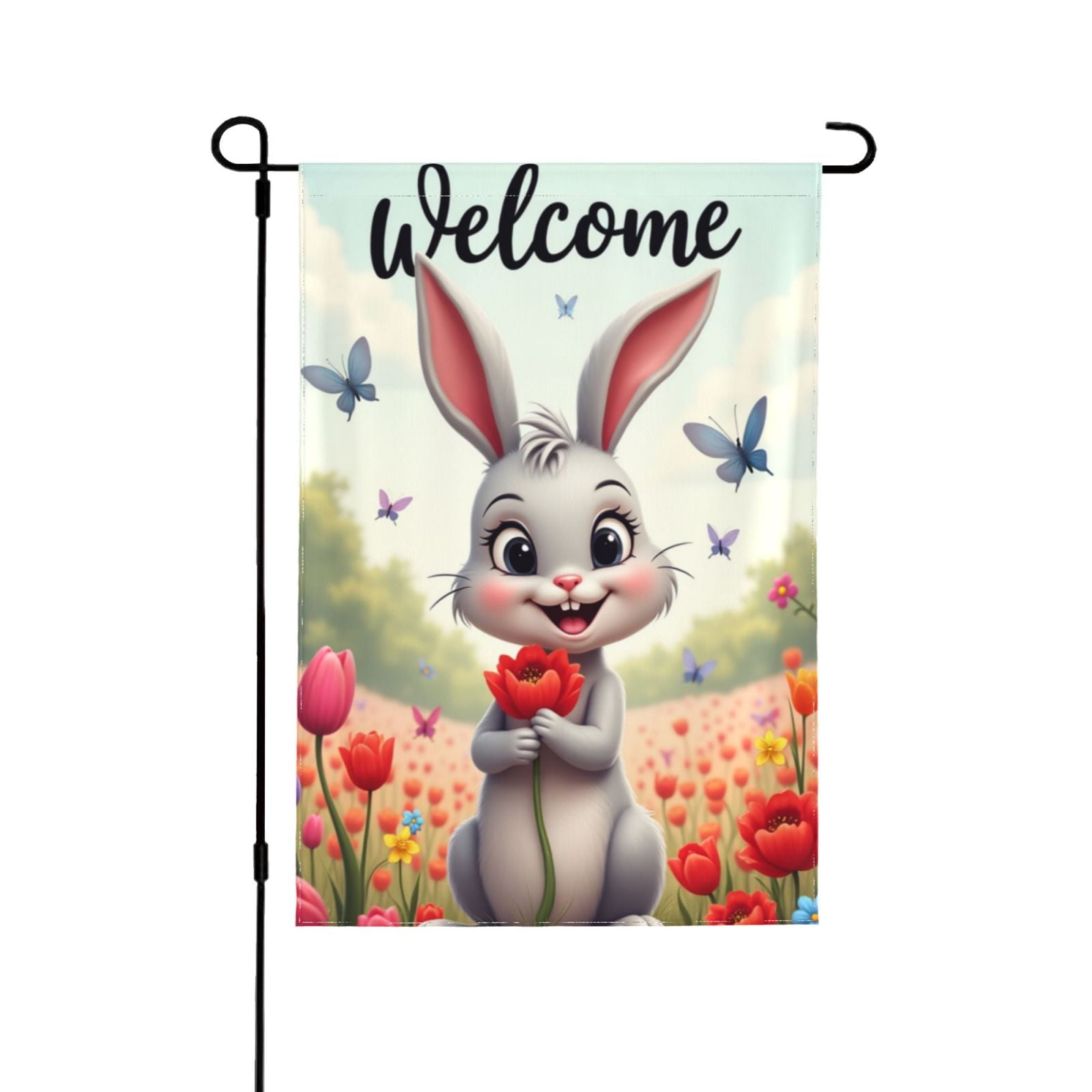 Welcome Spring Bunny Garden Flag 12x18 Inch Double Sided Cute Rabbit ...